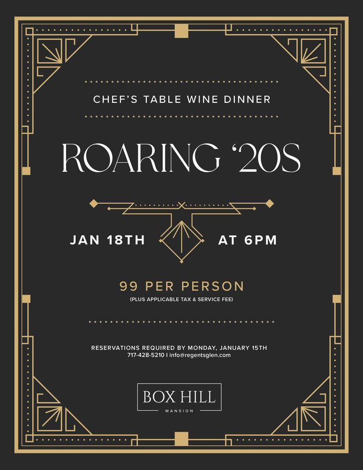 Roaring 20s Chefs Table Wine Dinner, Box Hill Mansion, York, 18 January ...
