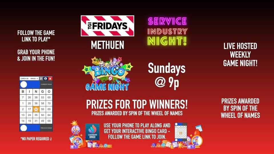 BINGO Game Night SIN Sundays TGI Fridays Methuen MA TGI Fridays bingo-game-night-sin-sundays-tgi-fridays-methuen-ma-tgi-fridays