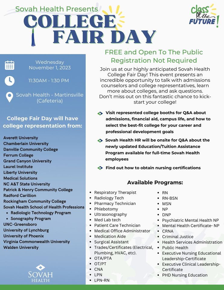 College Fair Day, Sovah Health - Martinsville, 1 November 2023 ...