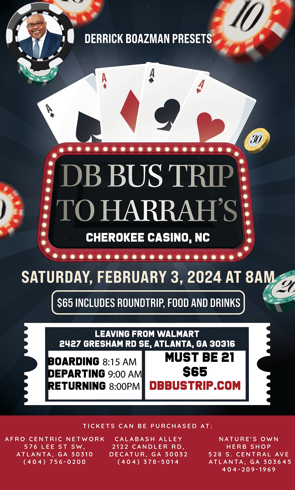 Derrick Boazman Party Bus to Harrahs Casino (Feb 2023), Harrah's ...