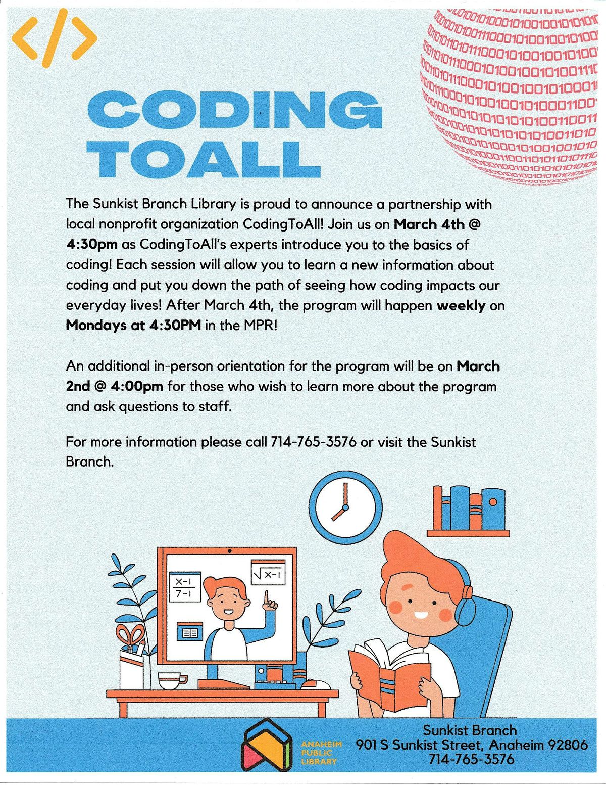 Coding Instruction at the Sunkist Branch, Sunkist Branch Library ...