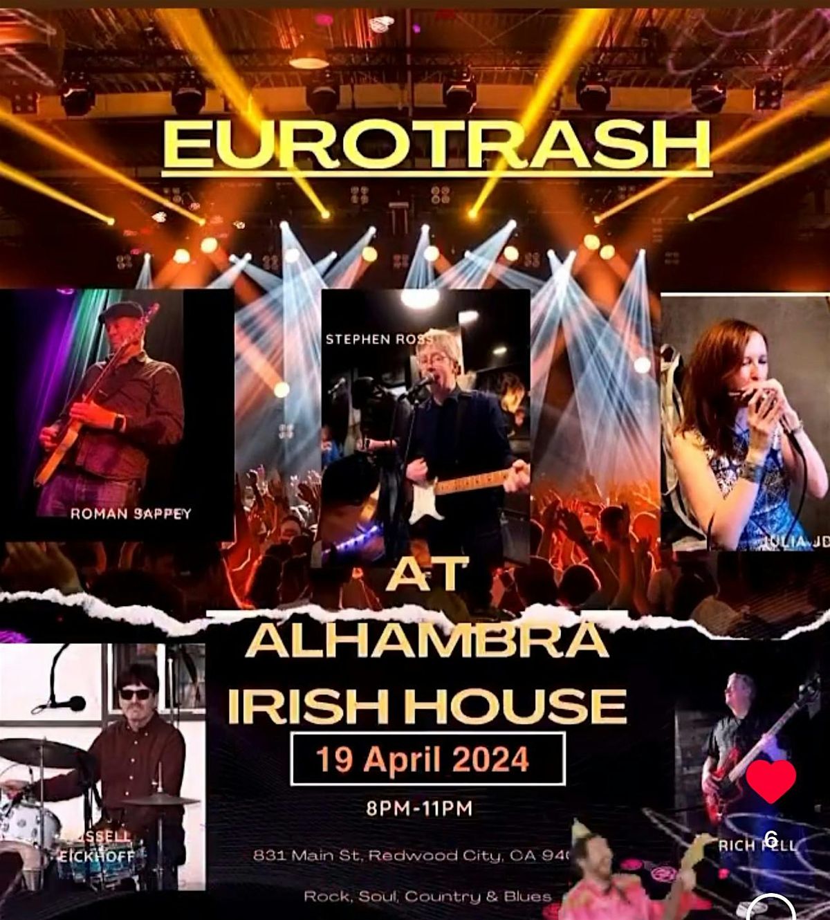 Eurotrash Blues band. Food, drinks, dancing. No cover, Alhambra Irish ...