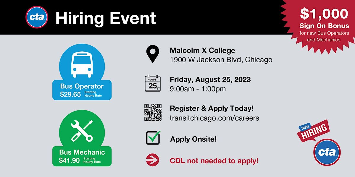 CTA Bus Operator & Bus Mechanic Career Fair, Malcolm X College, Chicago ...