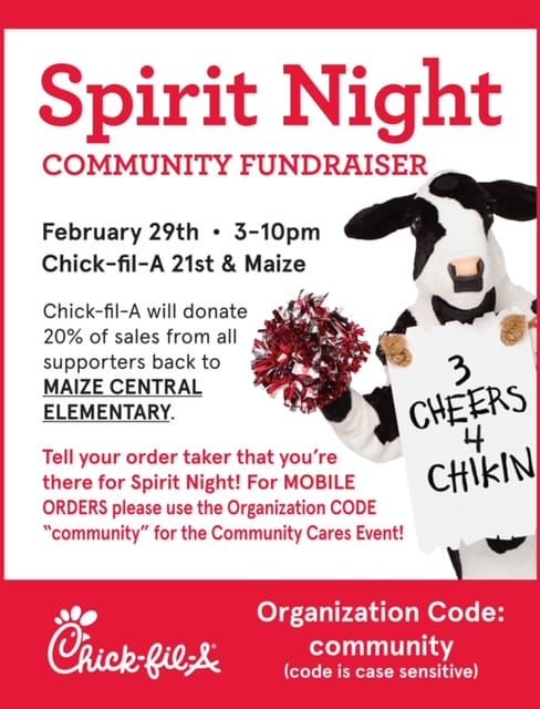Chick-fil-A Spirit Night (for Maize Central Elementary) , 10515 W 21st ...