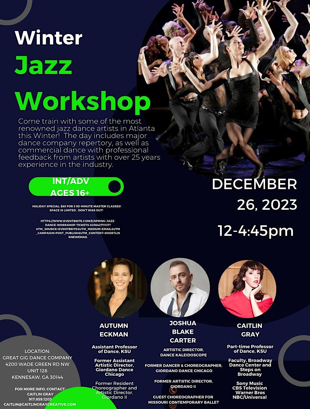 WINTER JAZZ DANCE WORKSHOP, great gig DANCE co., Kennesaw, 26 December ...