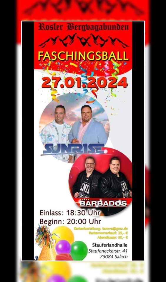 Faschingsball mit SUNRISE und BARBADOS , Salach Staufeneckhalle, Goppingen, January 27 2024 ...
