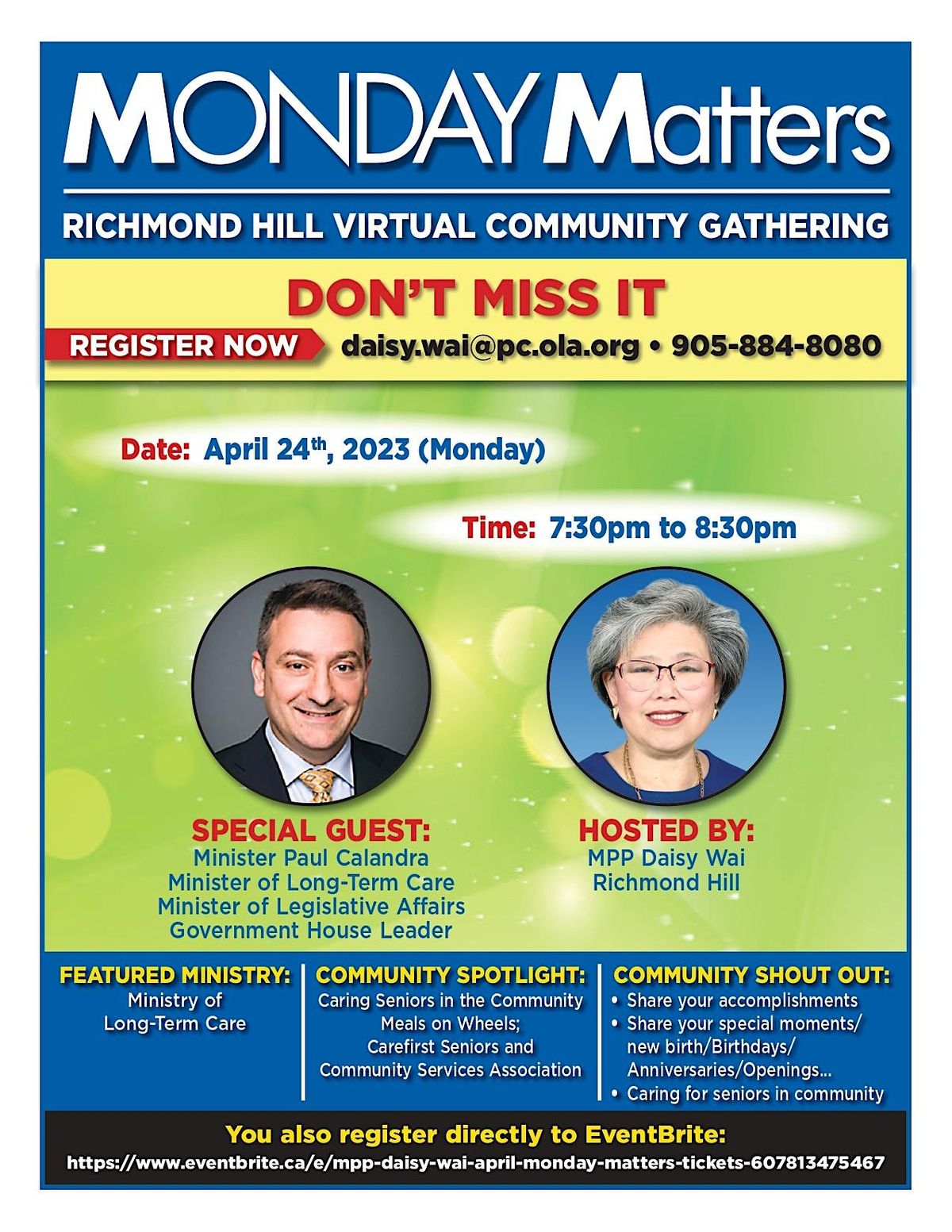 MPP Daisy Wai April Monday Matters, April 24 2023 | Online Event ...