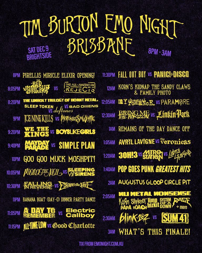 Tim Burton Emo Night - Brisbane, The Brightside Brisbane, Bowen Hills ...