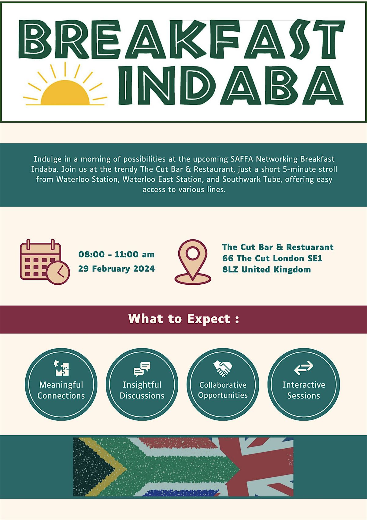 SAFFA Breakfast Indaba, The Cut Bar, The Cut, London, UK, 30 May to 5 ...