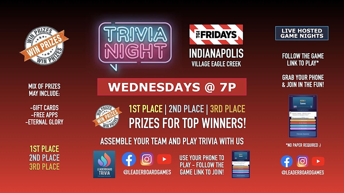 Trivia Game Night | TGI Fridays - Eagle Creek, Indianapolis IN - WED 7p ...