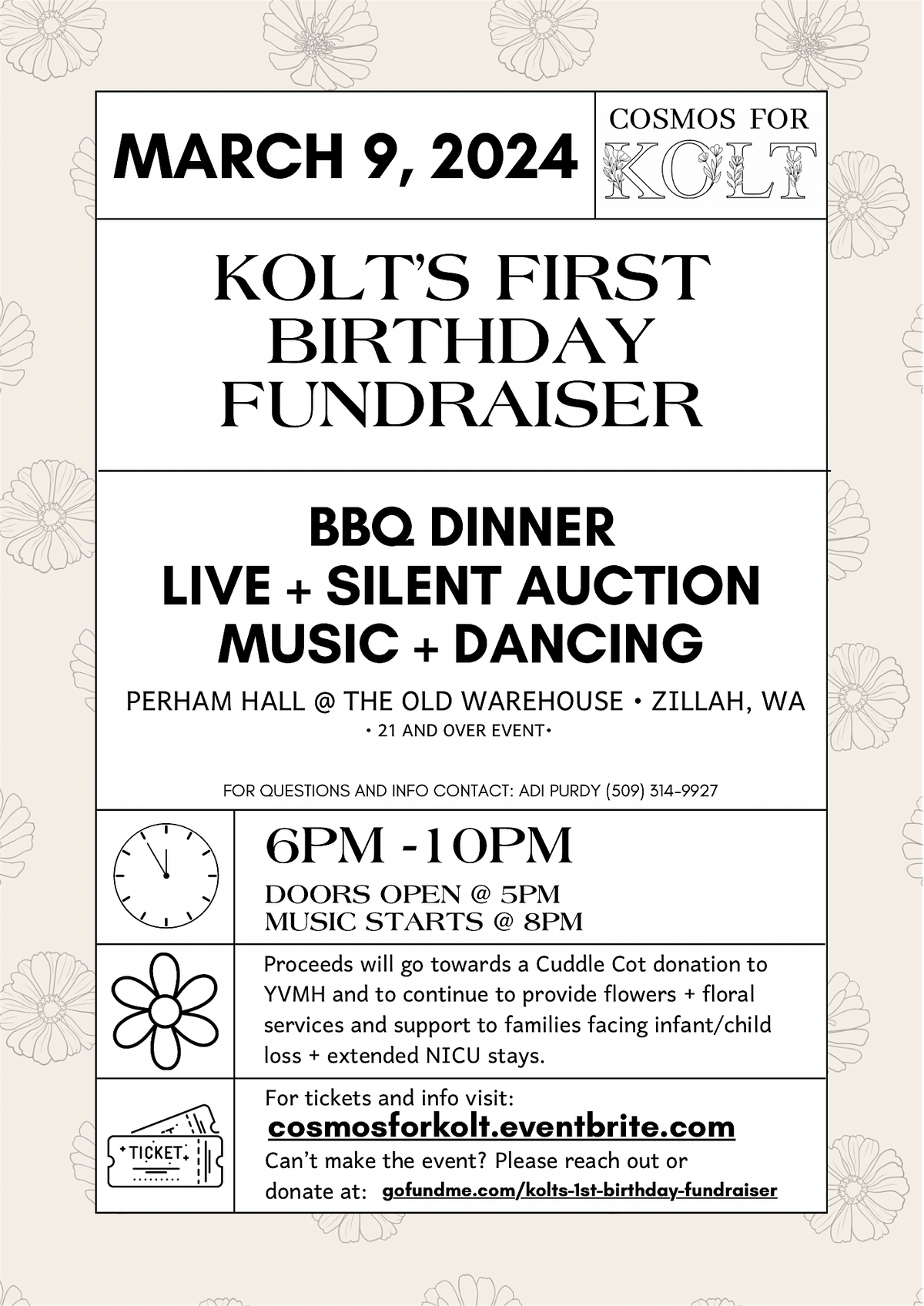Cosmos For Kolt: Kolts 1st Birthday Fundraiser, Perham Hall at The Old ...