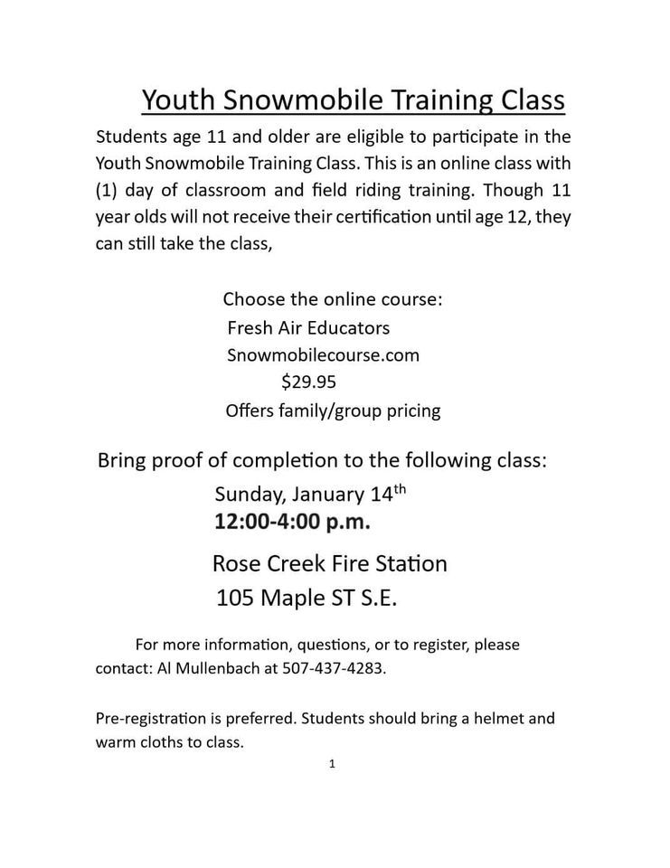 Youth Snowmobile Training Class, City of Rose Creek, 14 January 2024 ...