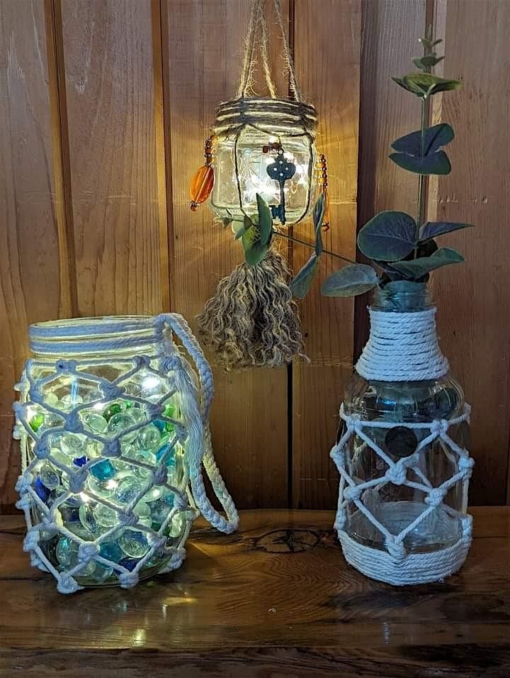 Macrame Beach Glass Jar, Vase and Hanging Mini Lantern with Sandy ...