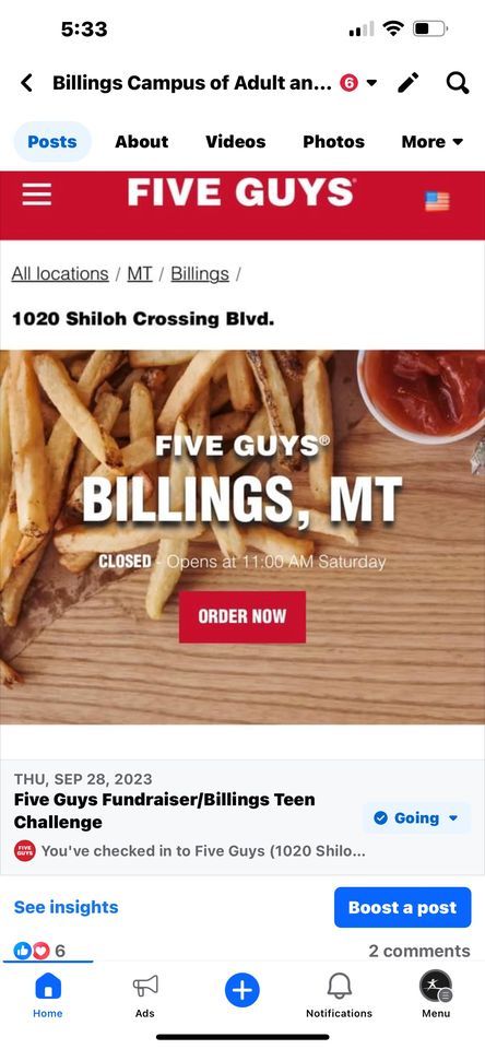 Five Guys Fundraiser, Five Guys (1020 Shiloh Crossing Blvd., Suite 4 ...