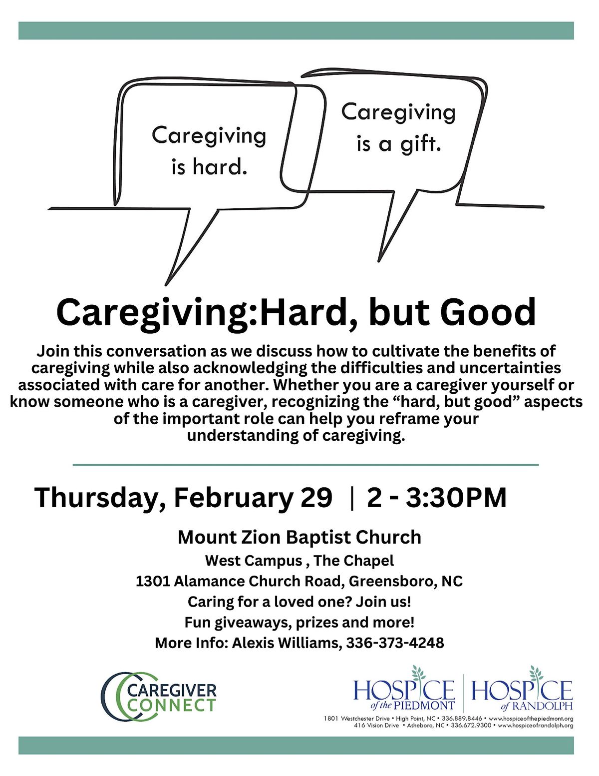 Caregiving: Hard, but Good, Mount Zion Baptist Church - Chapel ...