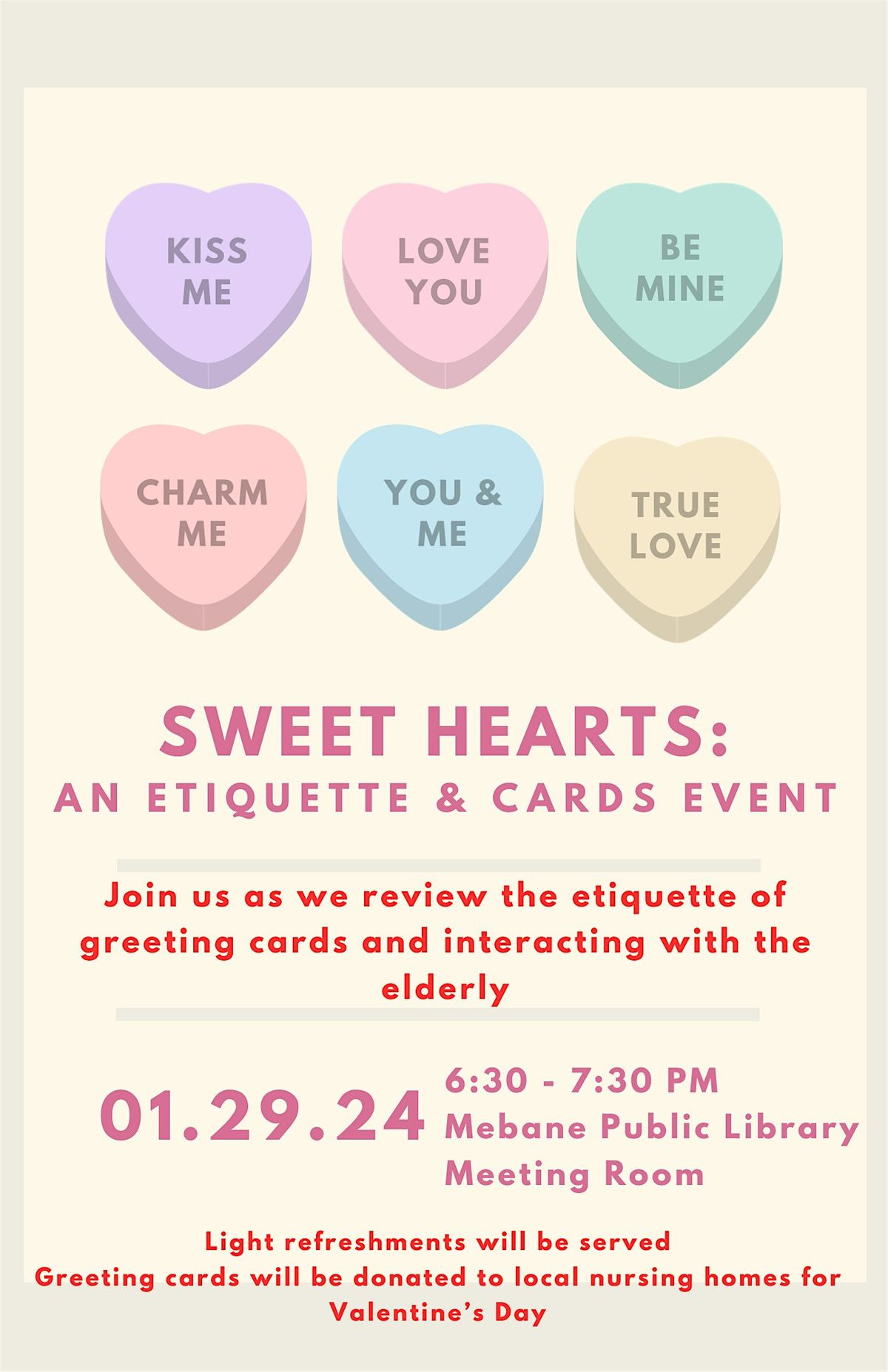 Sweet Hearts: An Etiquette & Cards Event, Mebane Public Library, 29 ...