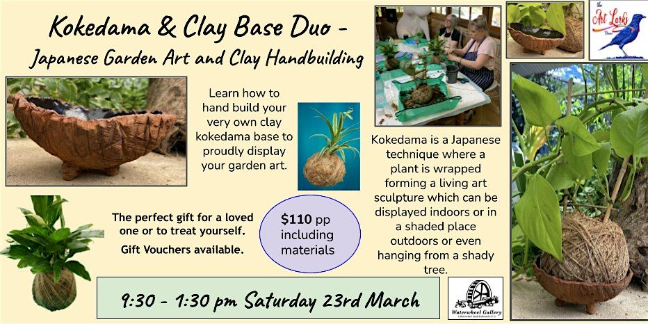 Kokedama and Clay Base Duo, Waterwheel Gallery, Bedfordale, 23 March ...
