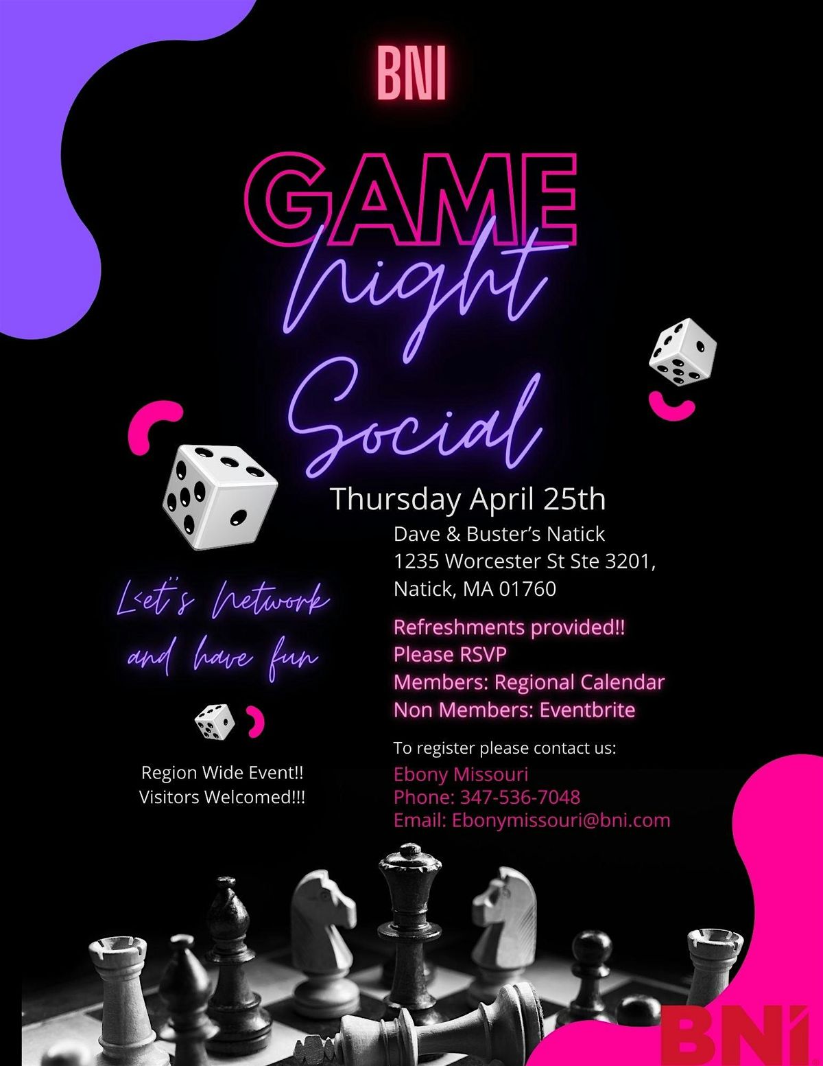 BNI Game Night Social, Dave & Buster's Natick, 25 April 2024 | AllEvents