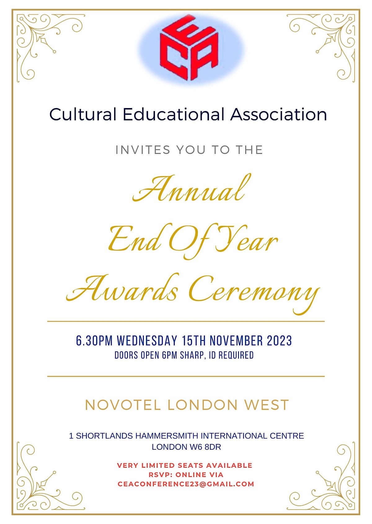 Annual End Of Year Awards Ceremony, Novotel London West, 15 November ...