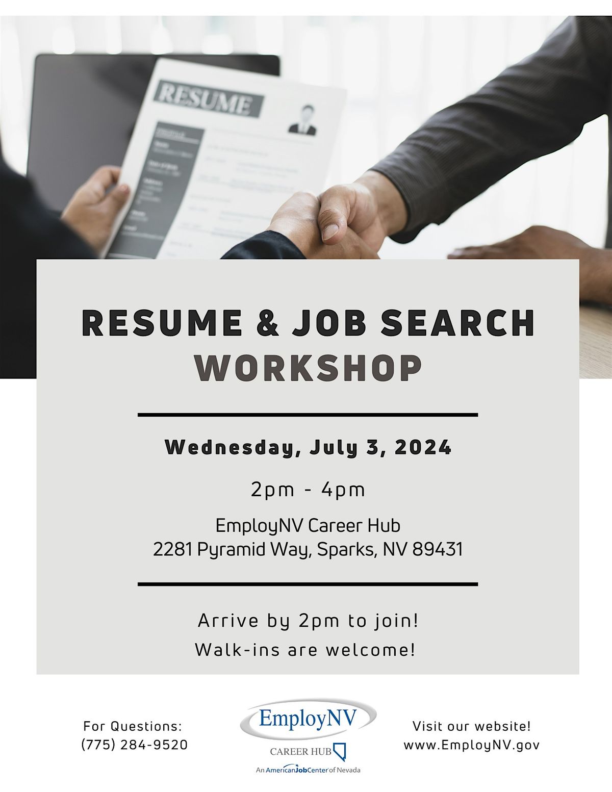 SPARKS, NV - Resume & Job Search Workshop, EmployNV Career Hub (Sparks ...