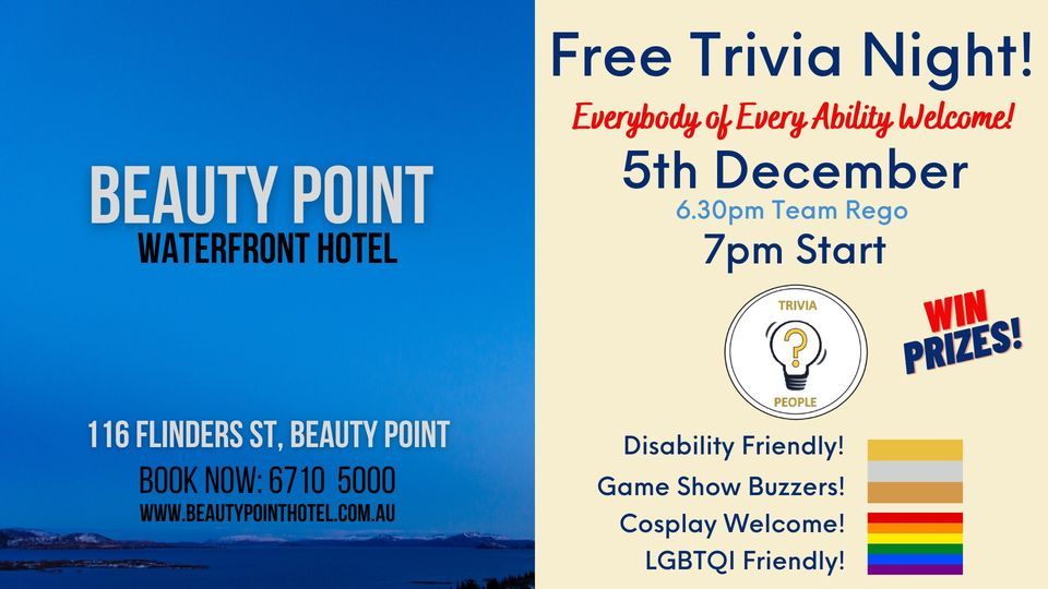 Free Tuesday Trivia at Beauty Point Waterfront Hotel, Beauty Point ...