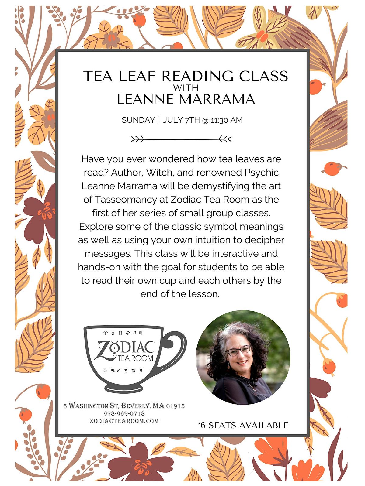 Tea Leaf Reading with Leanne Marrama, Zodiac Tea Room, Beverly, 7 July ...