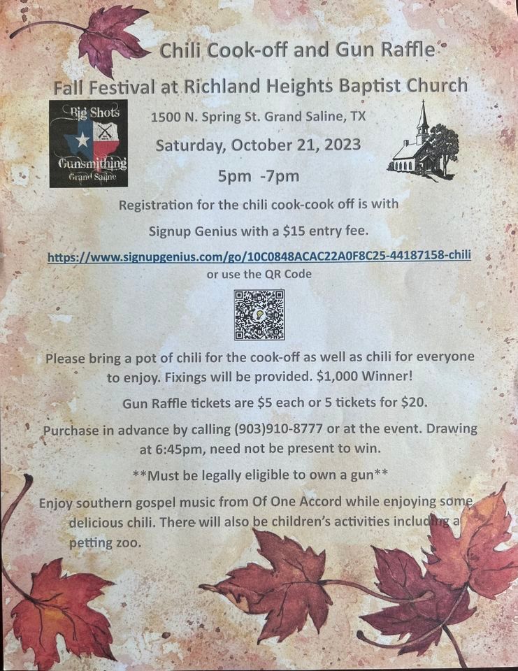 Chili Cook-off, Gun Raffle and Fall Festival , Richland Heights Baptist ...