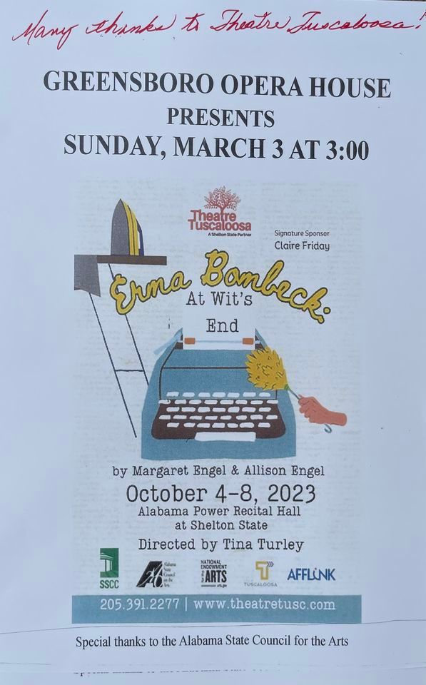 Erma Bombeck Presented by Theatre Tuscaloosa, Greensboro Opera House, 3 ...