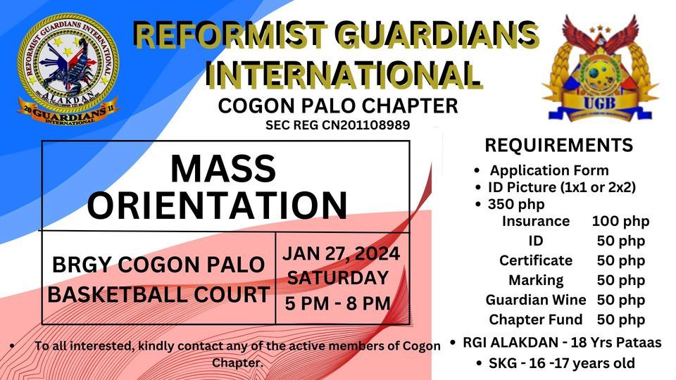 RGI ALAKDAN COGON PALO CHAPTER MASS ORIENTATION, Barangay Cogon, Palo ...