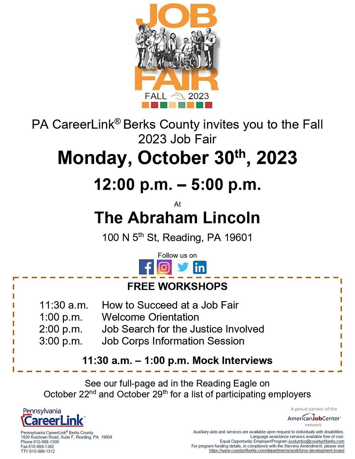 PA CareerLink Berks County Fall 2023 Job Fair, The Abraham Lincoln ...
