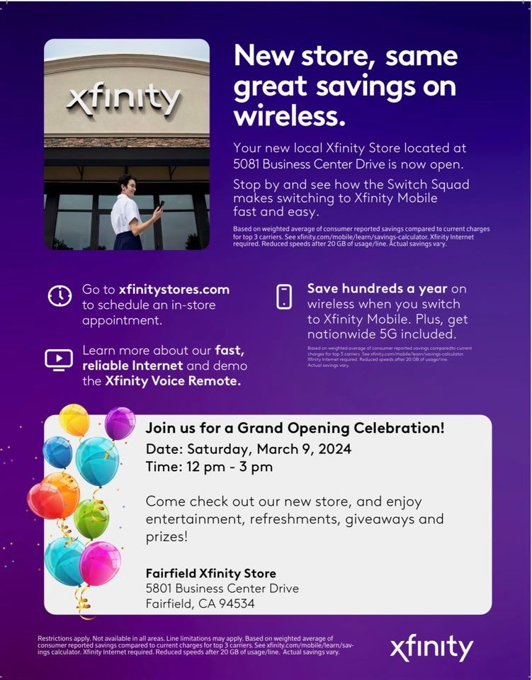 Fairfield Xfinity Store Grand Opening Celebration! , 5801 Business ... Fairfield Xfinity Store Grand Opening Celebration! , 5801 Business ...