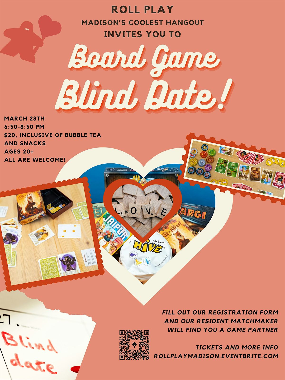 Board Game Blind Date, Roll Play, Madison, 28 March 2024 | AllEvents