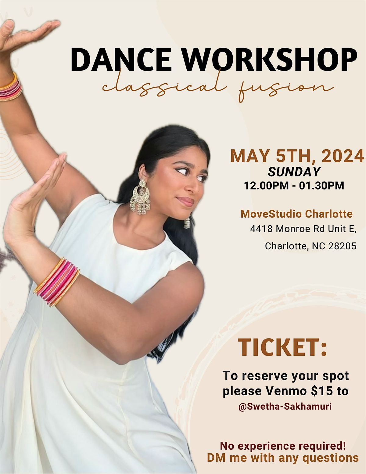 Indian Classical Fusion Dance Workshop, MoveStudio Charlotte, 5 May ...