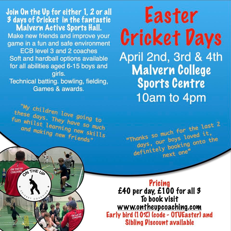 On the Up Easter Cricket Days - 2nd, 3rd & 4th April, Malvern Active ...