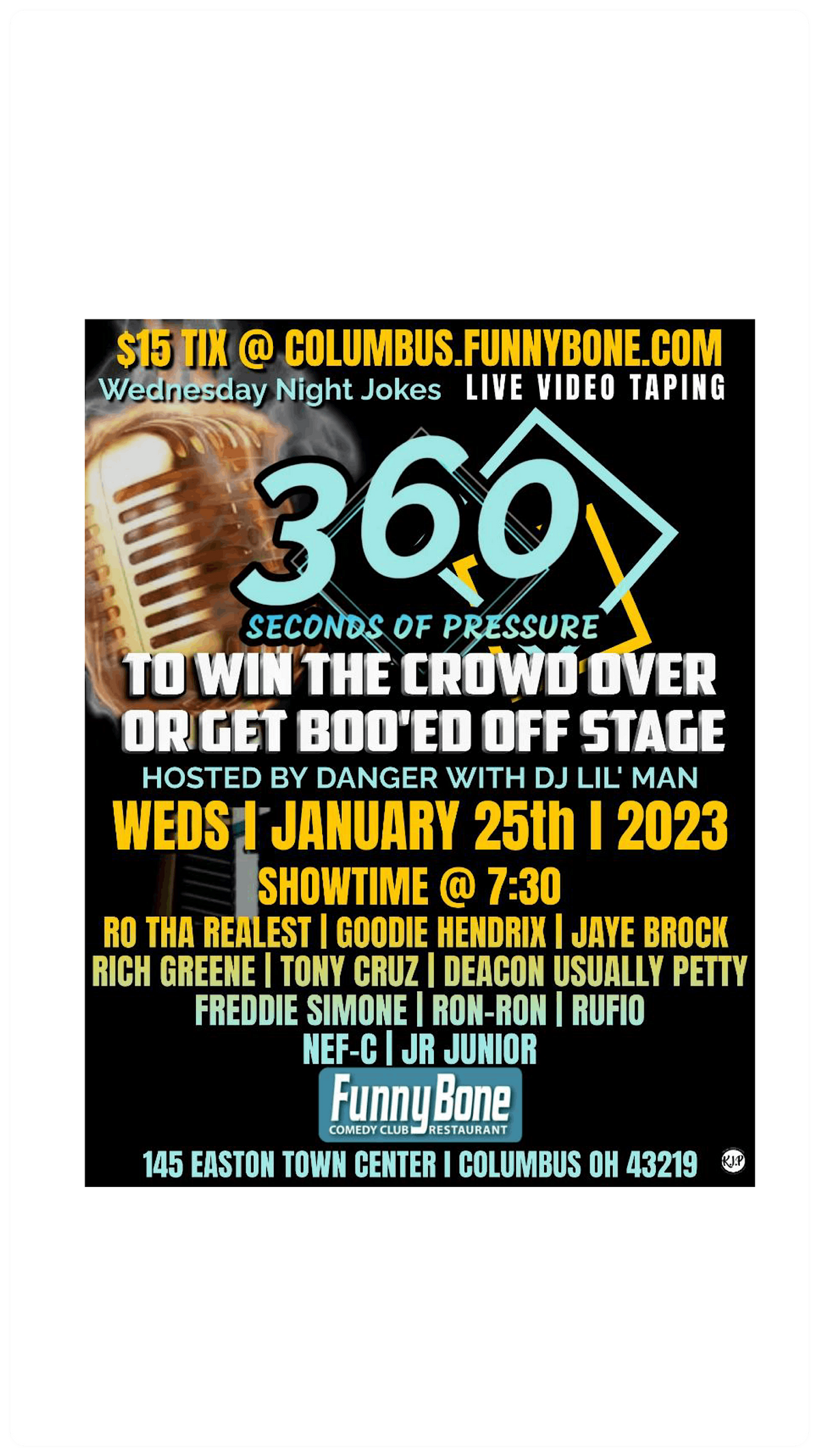 LIVE TAPING: 360 Seconds of Pressure (Comedy Show), Columbus Funny Bone ...