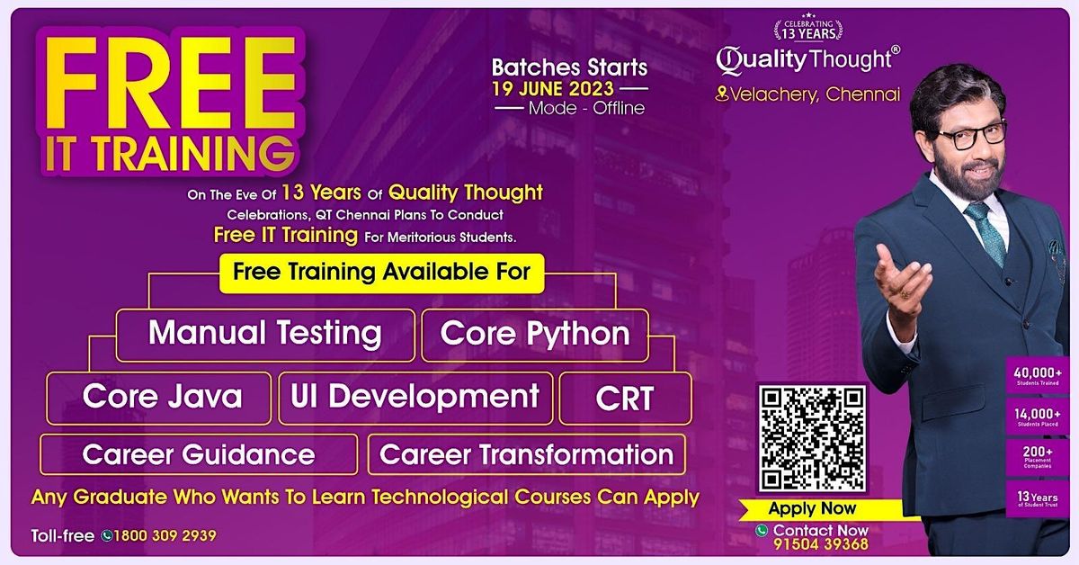 Free IT Training Courses, 7th Street, Chennai, 19 July to 19 September ...