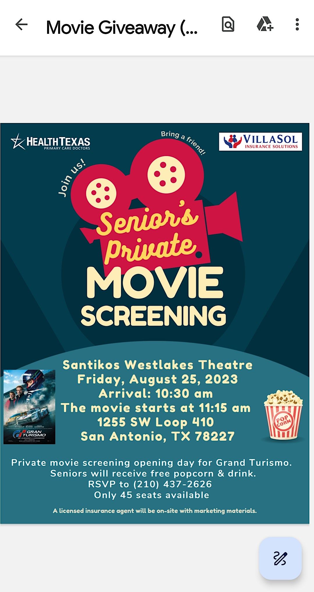 Seniors Private MOVIE SCREENING, Santikos Entertainment Westlakes, San ...