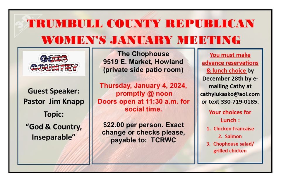 TCRWC January 2024 Monthly Meeting, The Chop House, Howland Center, 4 ...