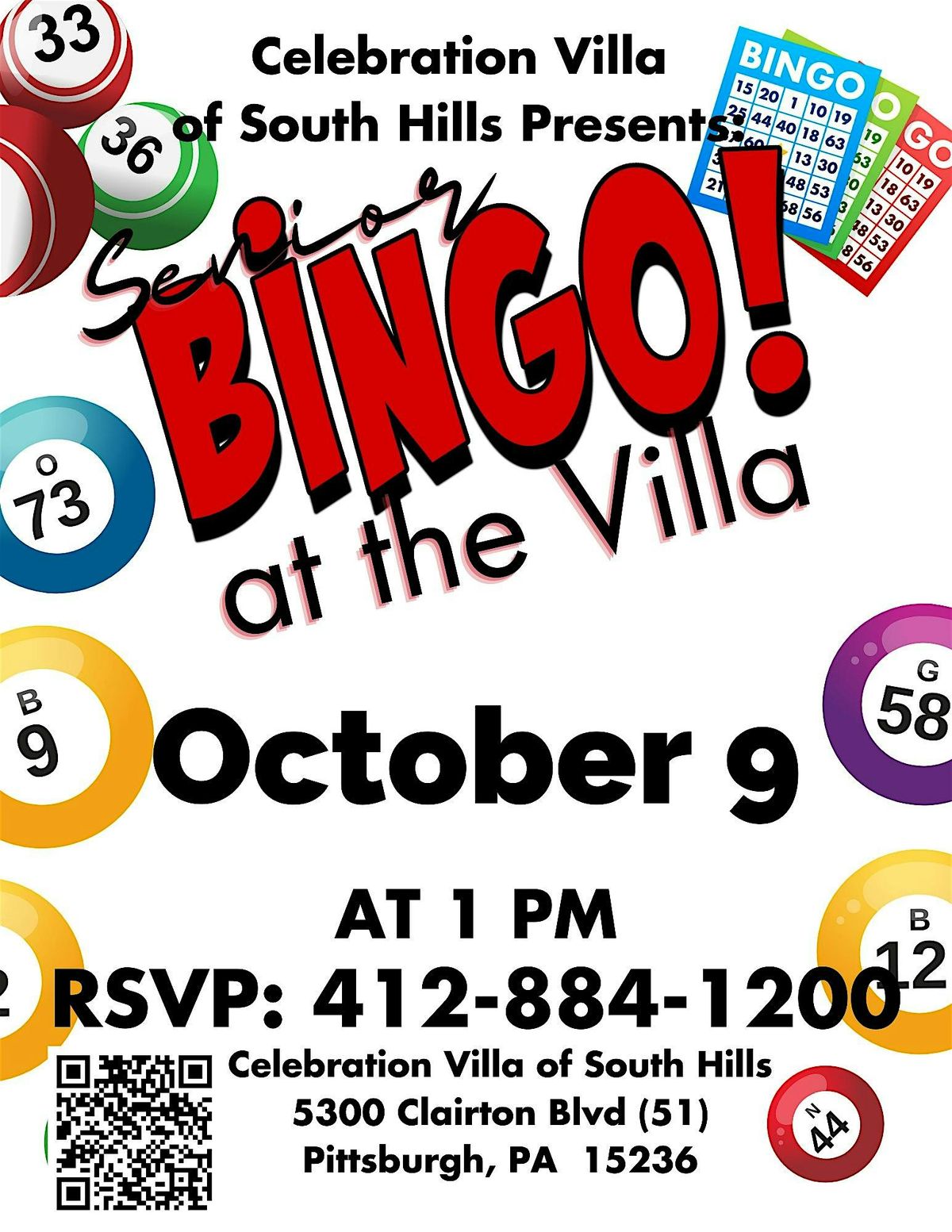 Free Senior Bingo at the Villa!, Celebration Villa of South Hills ...