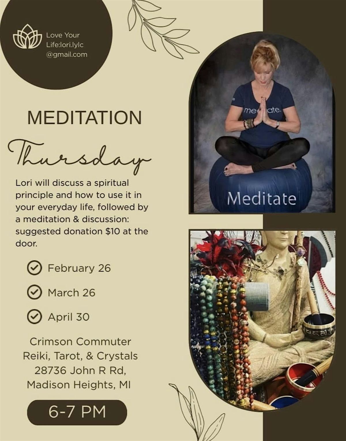 Meditation with Lori, Crimson Commuter, Madison Heights, 26 March 2026 ...