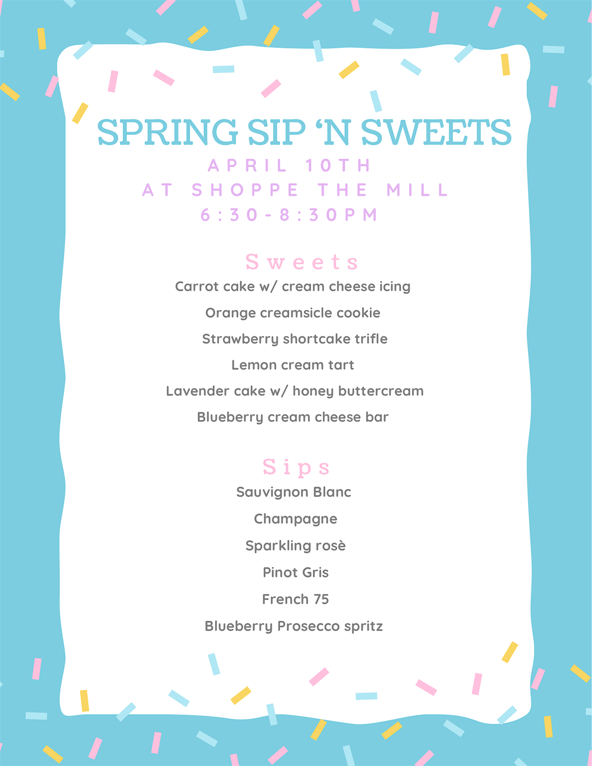 Spring sip n sweets, Shoppe The Mill, Palatine, 10 April 2024 | AllEvents