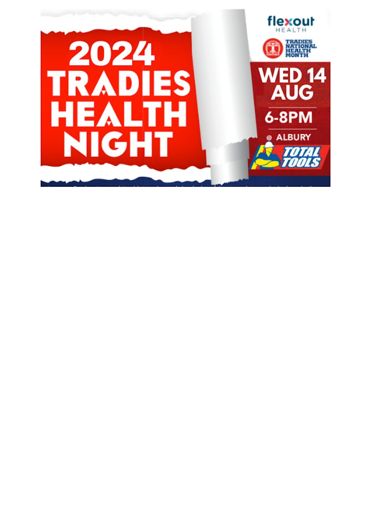 Tradies Health Night 2024, Total Tools Albury, 14 August 2024 | AllEvents