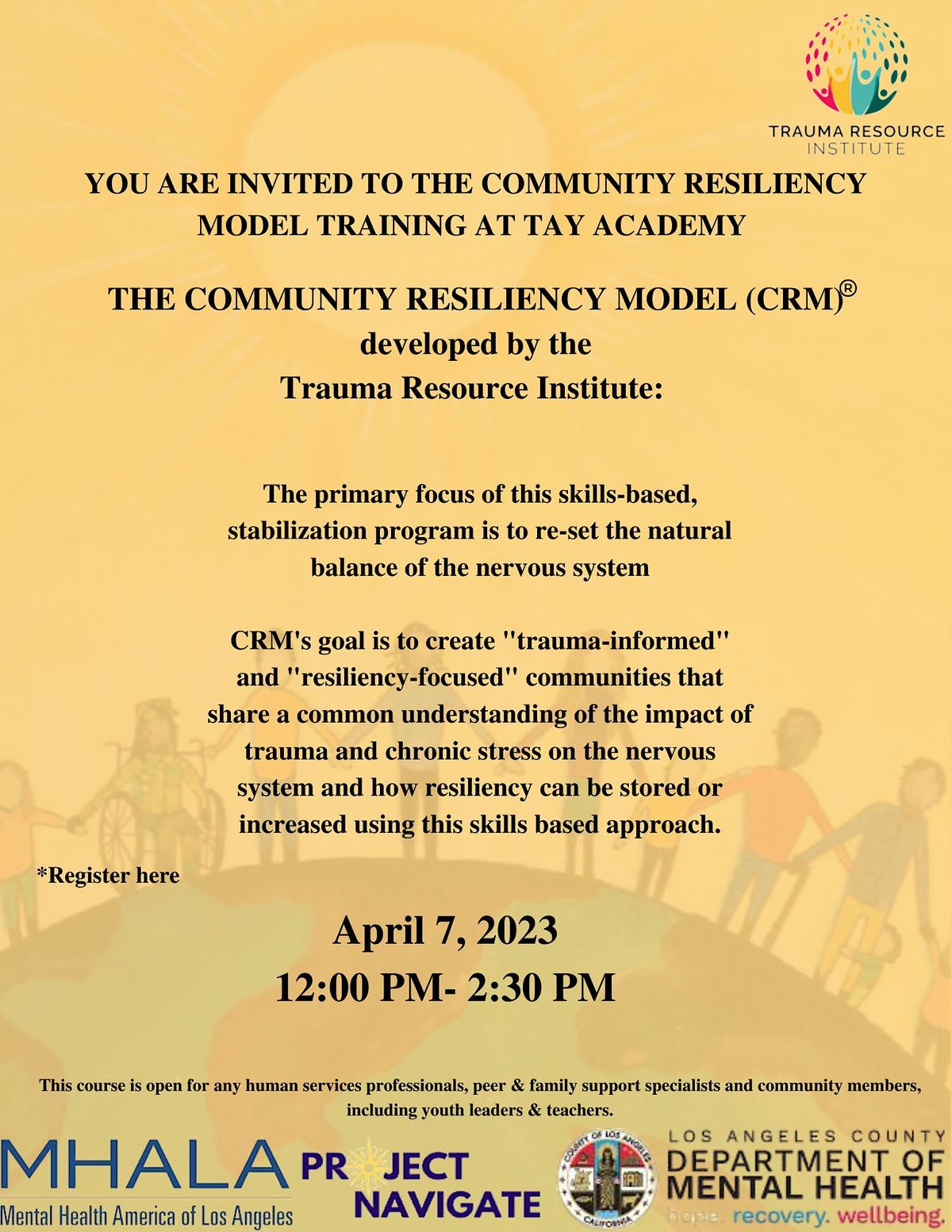 Learning Well: Community Resilience Model (CRM) Training, 7 April 2023 | AllEvents.in