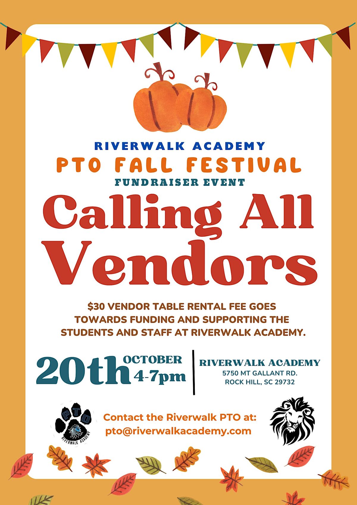 Riverwalk Academy PTO Fall Festival Vendor Registration, Riverwalk ...
