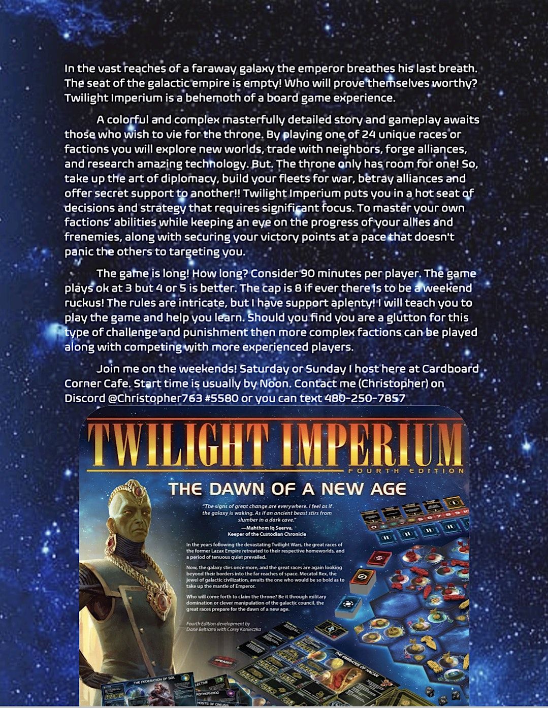 Twilight Imperium plus Expansion, Cardboard Corner Cafe, Overland Park ...