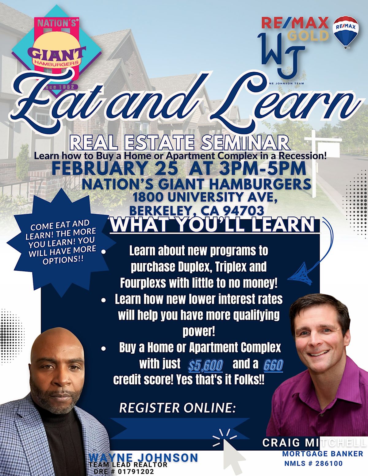 EAT AND LEARN REAL ESTATE, 1800 University Ave, Berkeley, 25 February ...