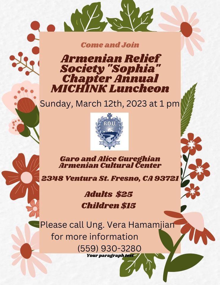 ARS Sophia Chapter Annual Michink Luncheon, Armenian Community Center ...