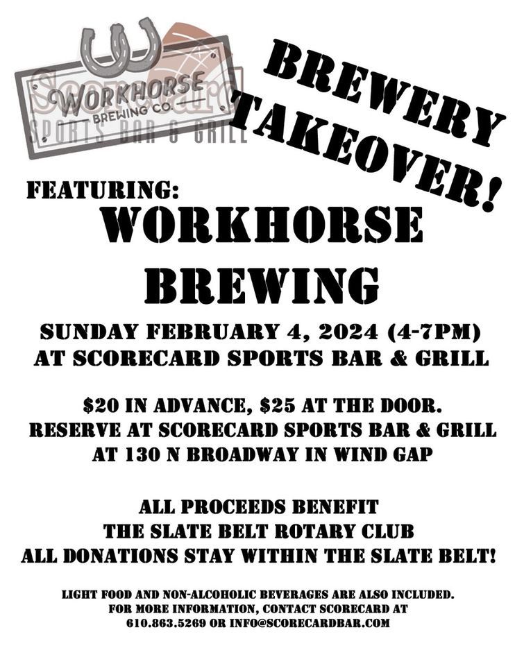 Brewery Takeover featuring workhorse Brewing co, Scorecard Sports Bar ...