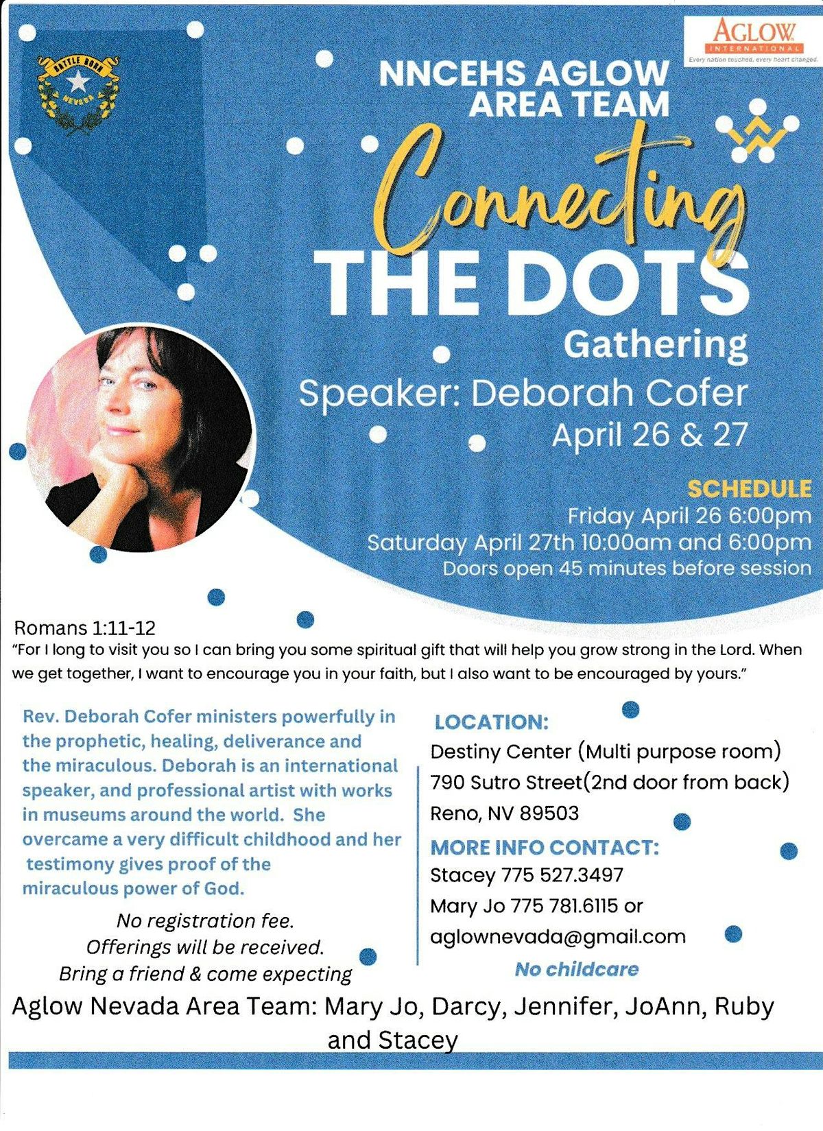 NNCEHS AGLOW TEAM Deborah Cofer, 790 Sutro St, Reno, 26 April 2024 ...