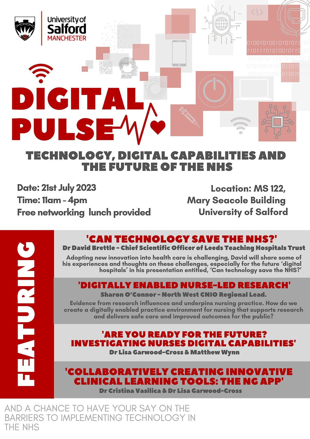 Digital Pulse: Technology, digital capabilities and the future of the NHS, Room MS122, Mary ...